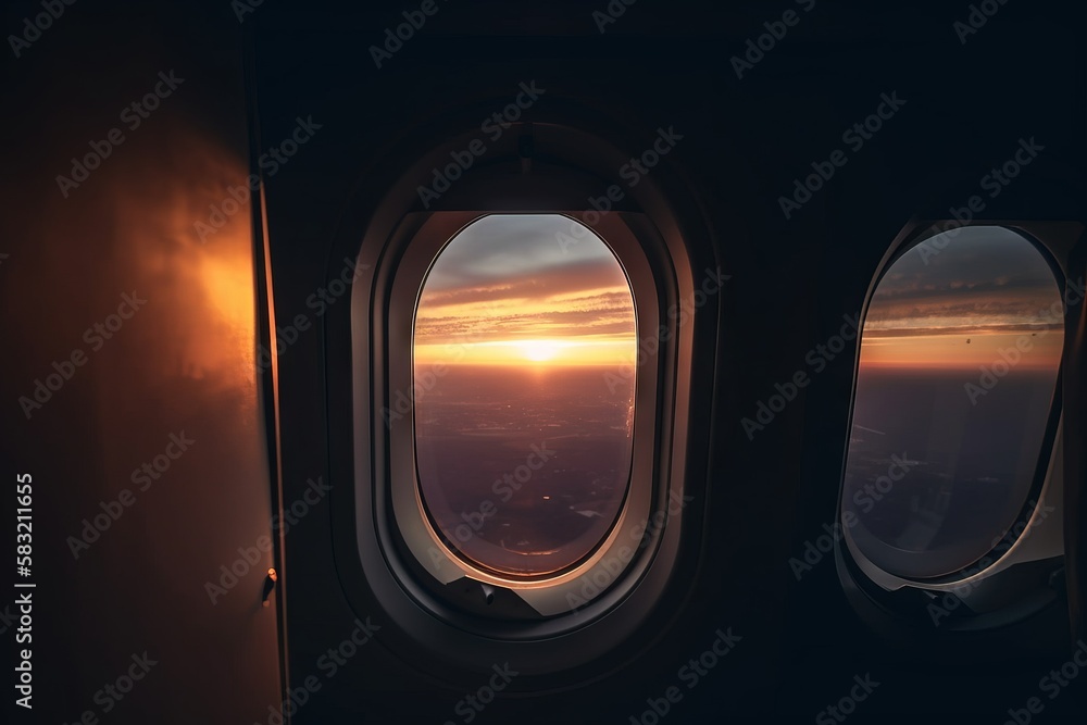 a view of a sunset from an airplane window with the sun setting in the ...