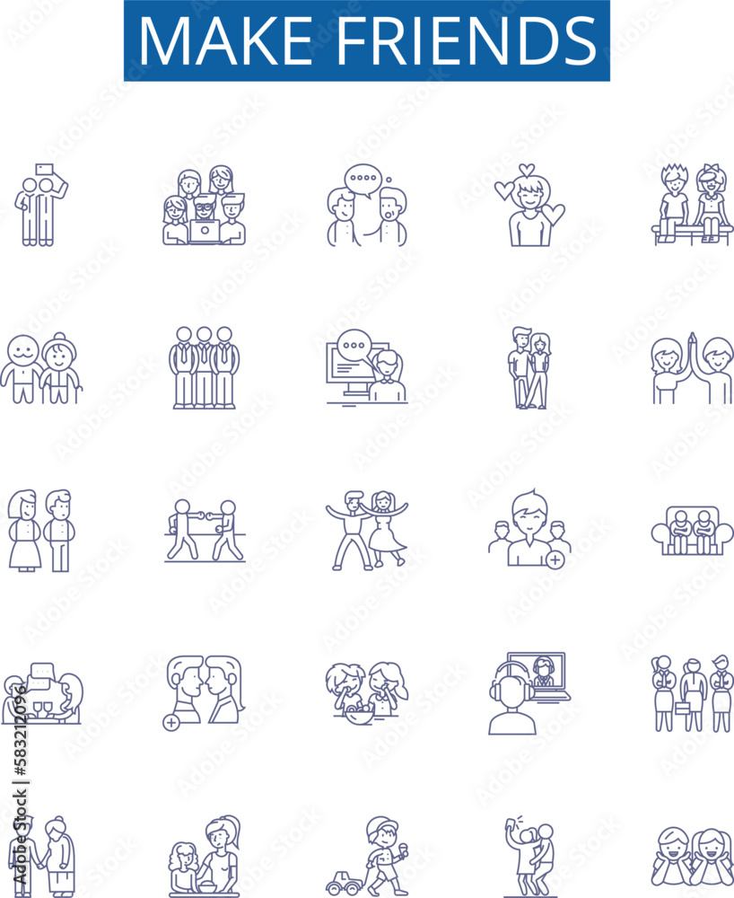 Make friends line icons signs set. Design collection of Connect, Mingle ...