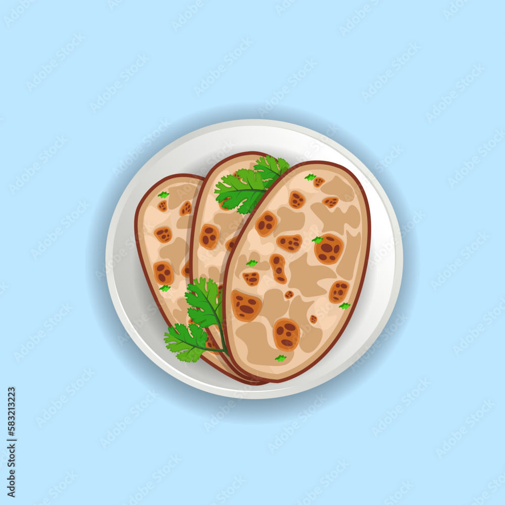 Naan Hand Drawing Illustration Design With Plate. Watercolor Hi Quality ...