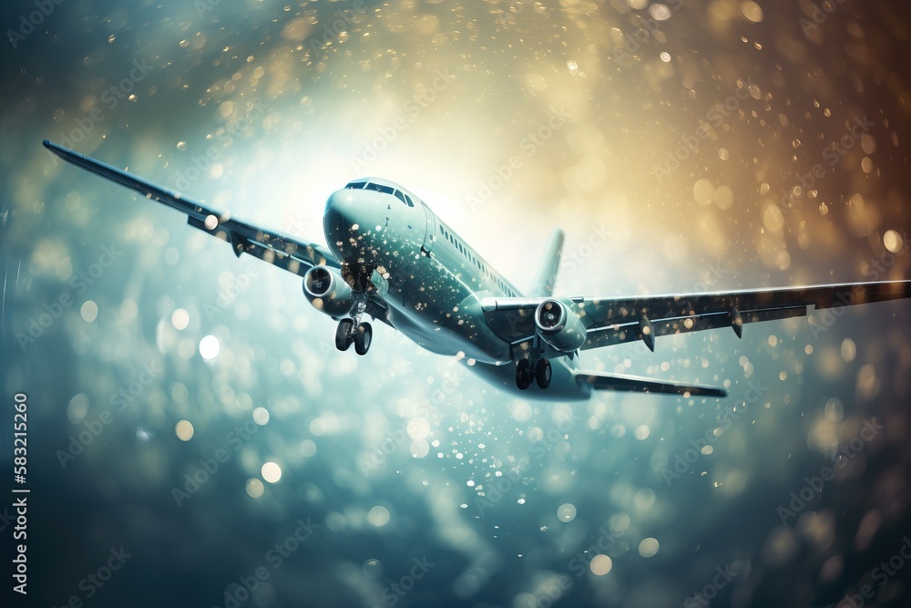 an airplane flying in the sky with a lot of bubbles on it's side and ...