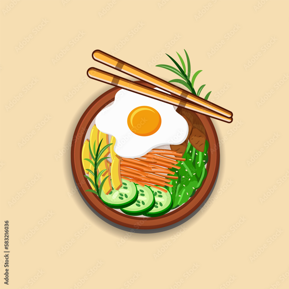 Bibimbap Unique Hand Drawing Illustrations. Delicious Spice Korean ...