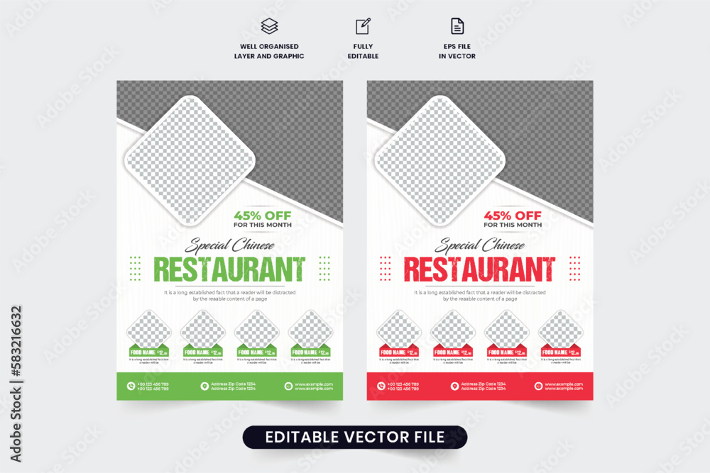 Restaurant food menu promotional flyer design with geometric shapes and ...