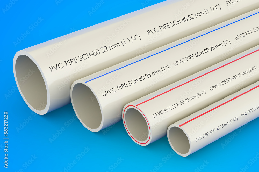 Poster PVC pipes, composite pipe, uPVC pipe, cPVC pipe on blue ...