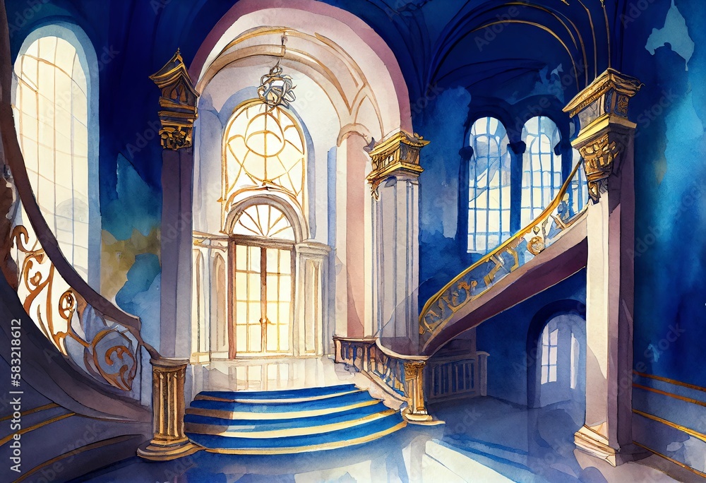Watercolor Illustration of a A Realistic Fantasy Interior Of The Royal ...