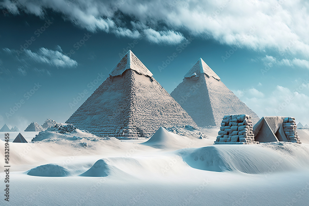 ancient pyramids in the snow in the style of the pyramids of Egypt in ...