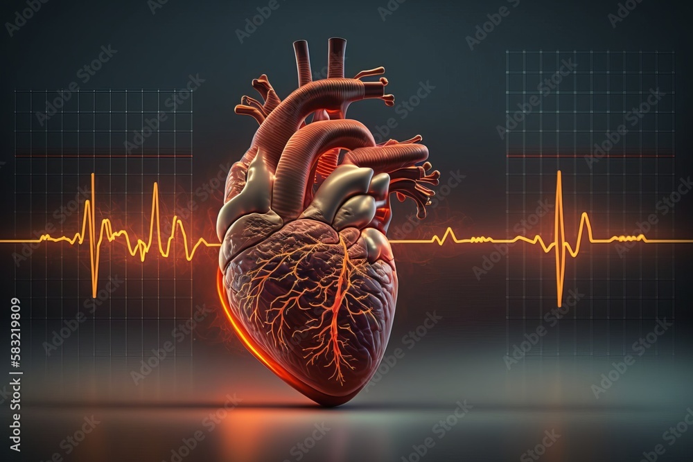 Anatomy of human heart on ecg medical background, Generative AI Stock ...