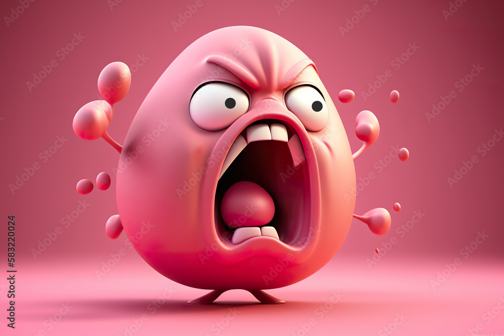 Angry cartoon ovary with pink background 3D rendering. Cute ovary ...