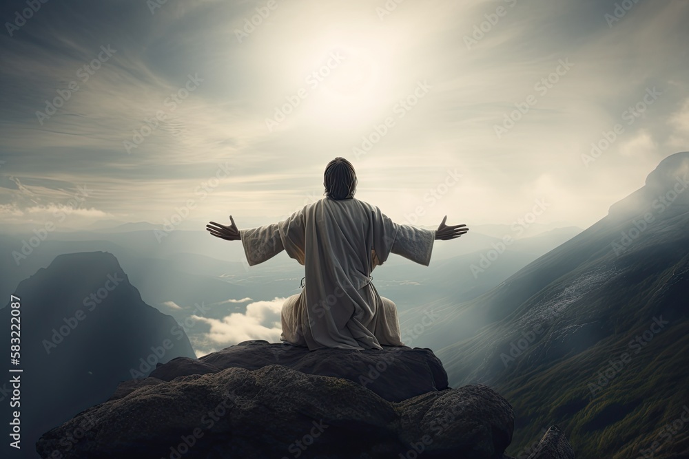 Jesus Christ With Open Arms Over Mountain Valley Stock Illustration ...