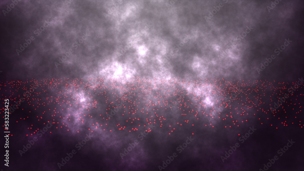 Flowing dot and smoke particles wave isolated on smoke background ...