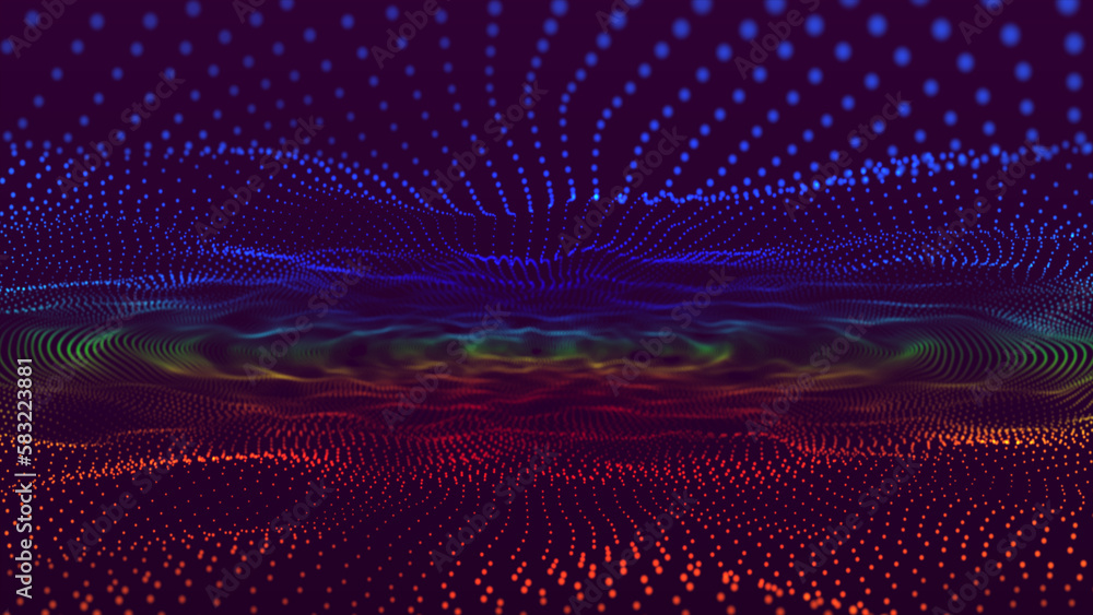 Abstract trapcode form digital particle wave and lights background. 3d ...