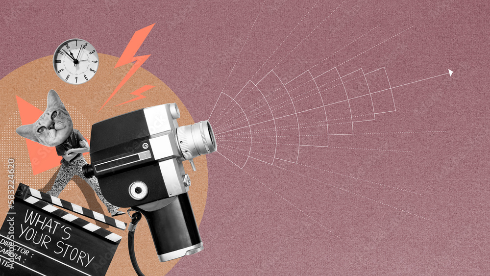 What's your story,Hand writing on film slate and antique movie camera ...