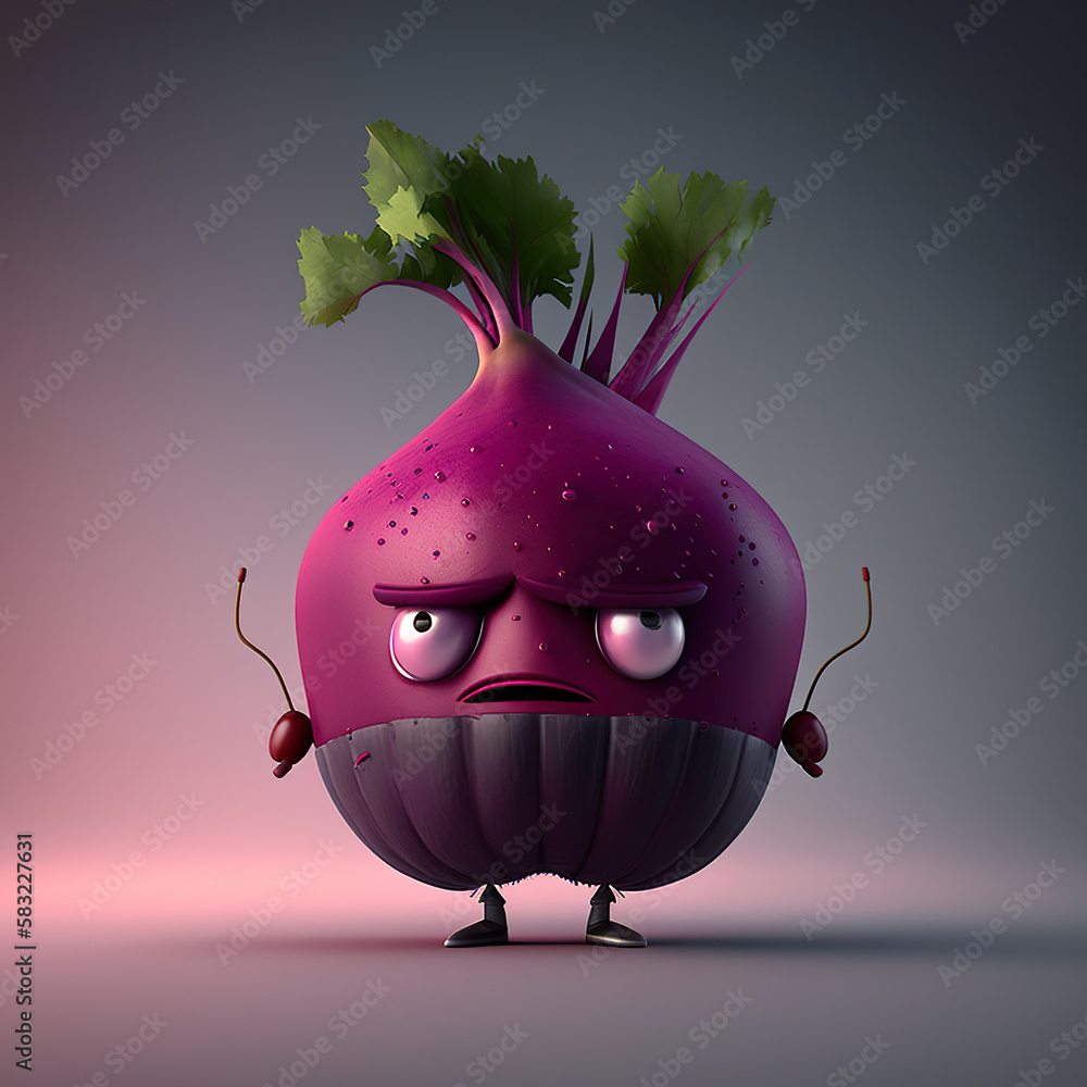 3D cute beet cartoon character. 3D rendering funny kawaii beetroot ...