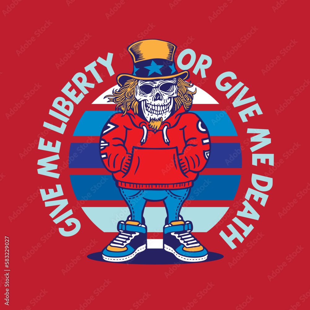 Uncle Sam Skull Mascot Character Design in Street Wear Outfit Stock ...