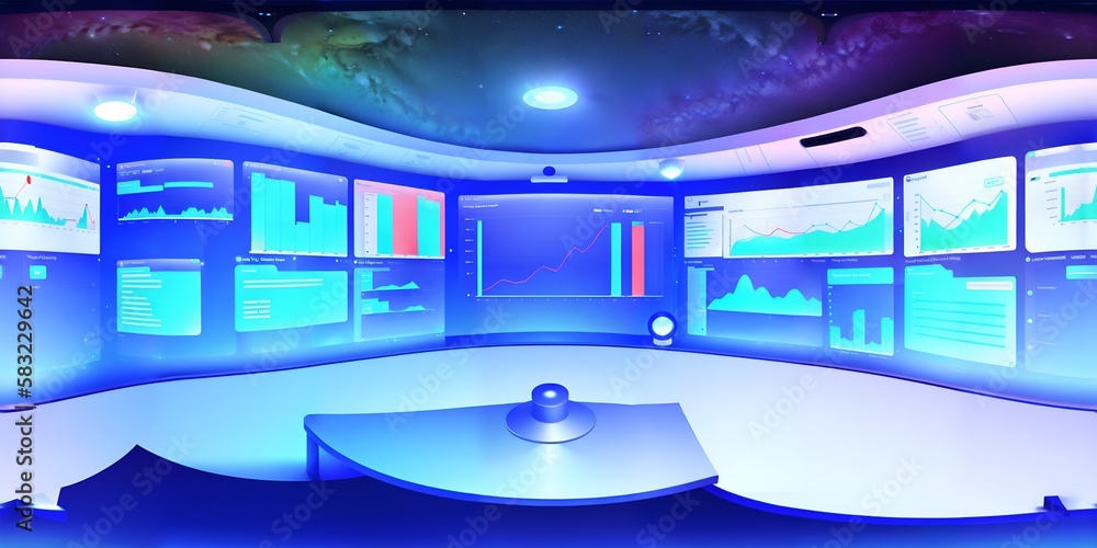 Photo of a high-tech control room with multiple screens and monitors ...