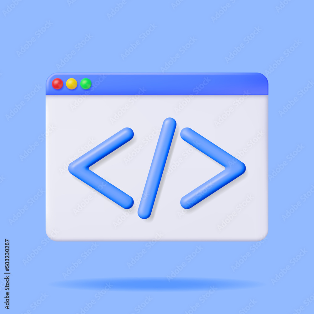 3d Code Icon Window Isolated on White. Render Python or Java Api ... 3d Code Icon Window Isolated on White. Render Python or Java Api ...