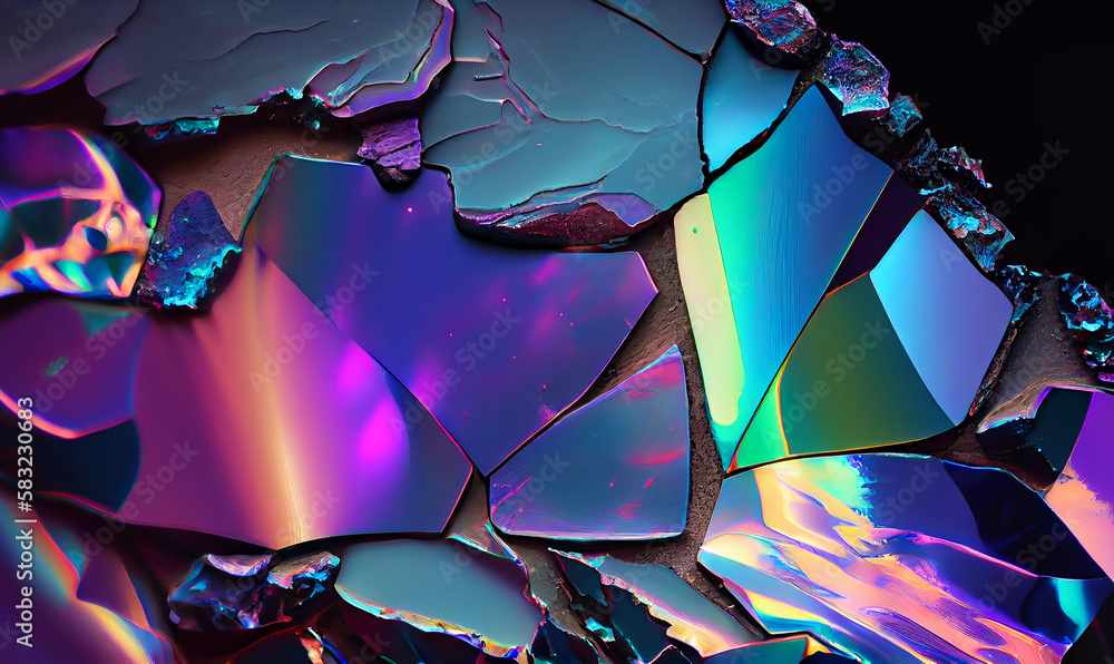 Digital wallpaper background of a cracked iridescent and opalescent ...