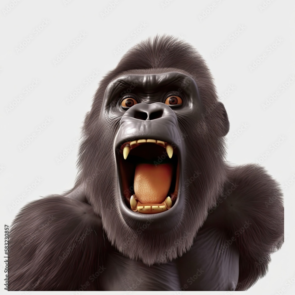 Gorilla Yelling Facial Expression On Blank Background Generative AI ...