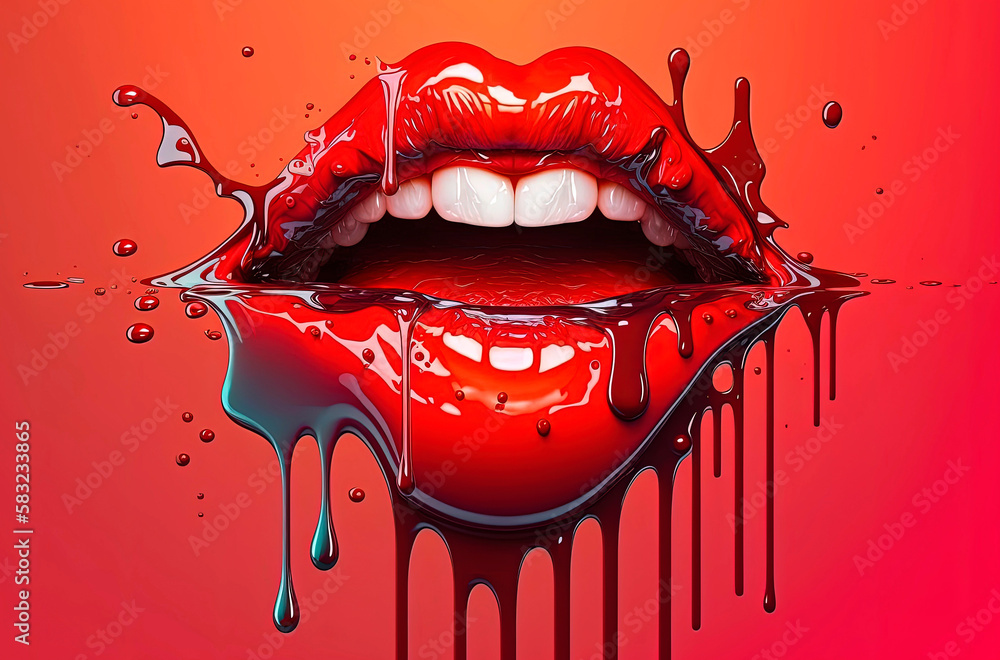 Generative AI illustration of mouth floating in the air with red lips ...