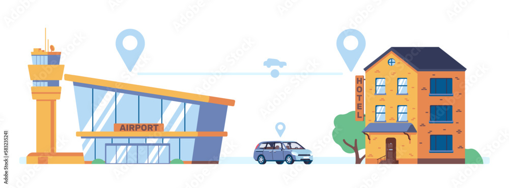 Shuttle from airport to hotel. Airplane arrival terminal and hostel ...