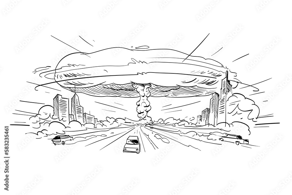 Comic book sketch nuclear explosion. Design template page. Hand drawn ...