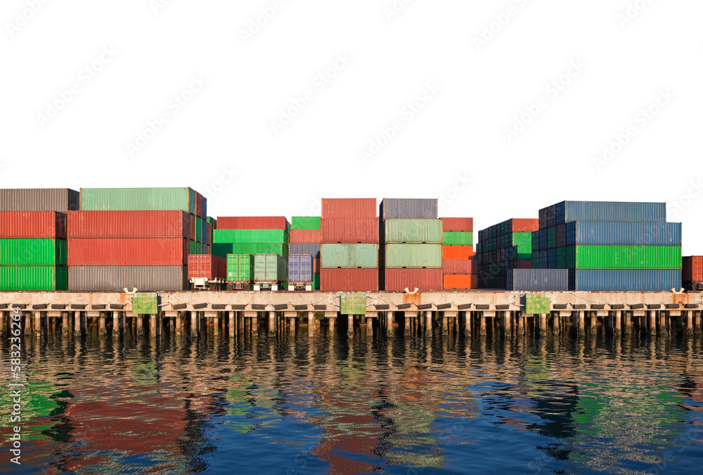 Cargo shipping containers on dock with cut out sky. Stock Photo | Adobe ...