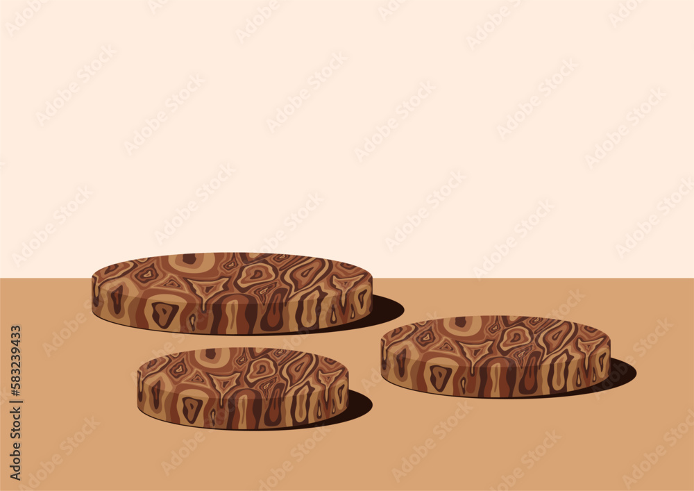 3-level circular wood grain podium. Wood texture. Display for products ...
