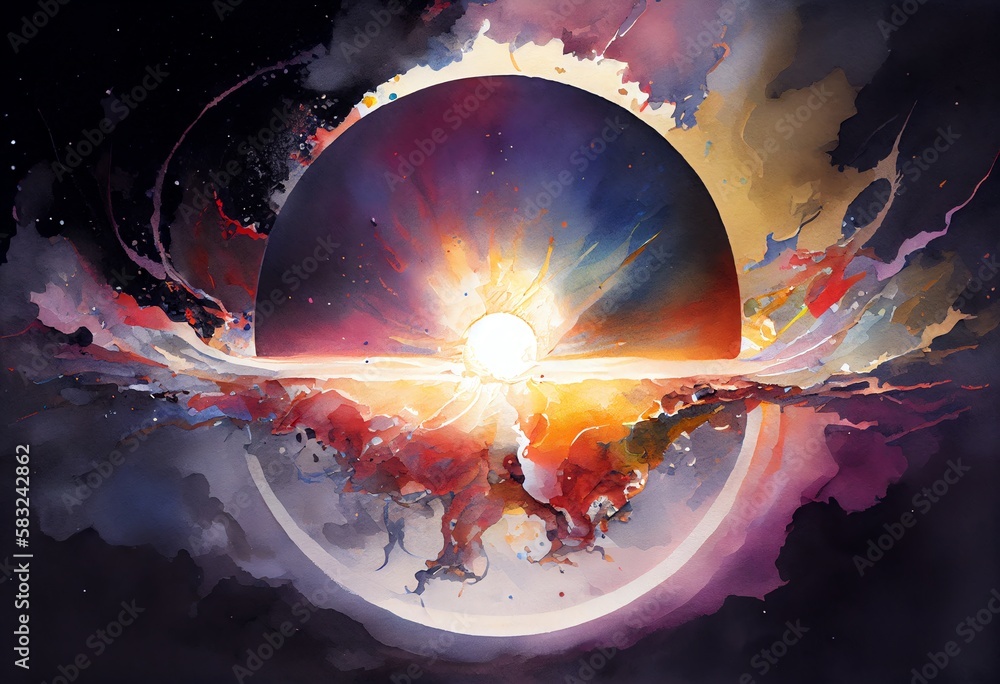 Watercolor Illustration of a A Celestial Explosion Of MultiColored ...
