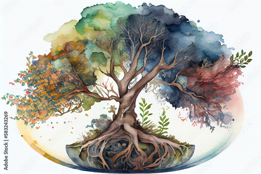 Watercolor Illustration of a Beautiful Magic Tree, The Beginnings Of ...