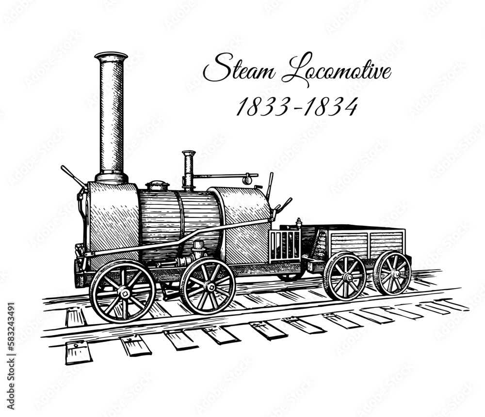 Steam locomotive ink sketch. Stock Vector | Adobe Stock