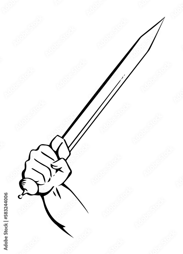 Ancient sword in a soldier hand. Metal sharp weapon. Vector art ...
