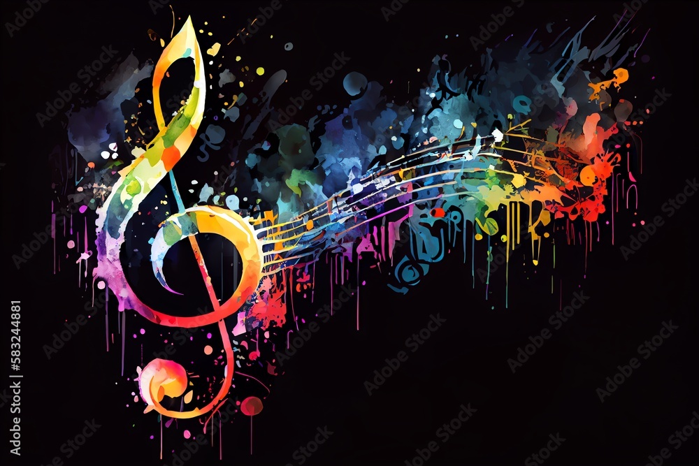 Watercolor Illustration of a Music Stave And Treble Clef Colorful ...