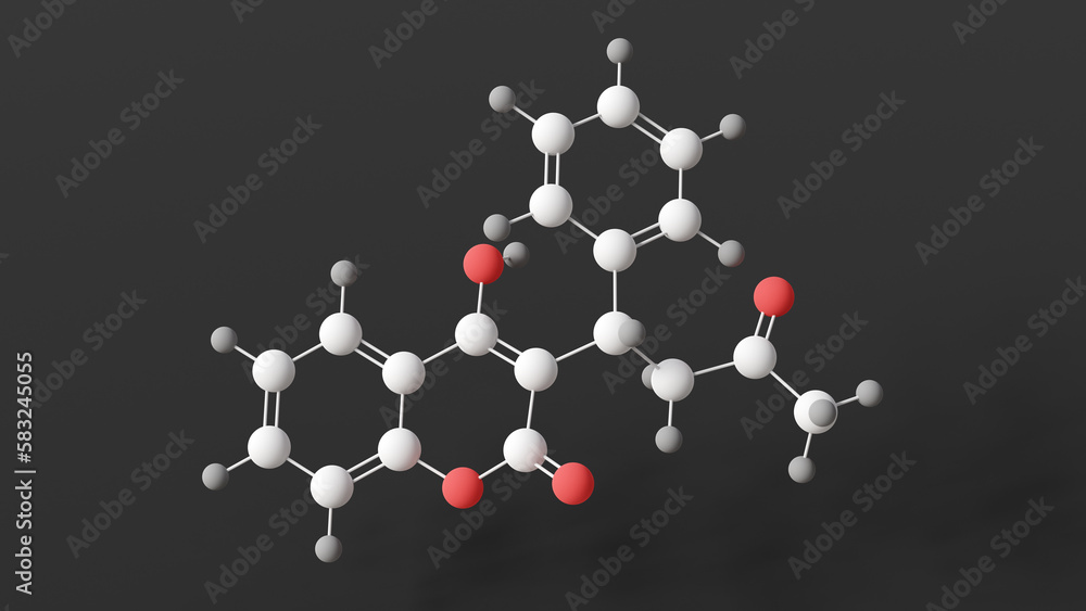warfarin molecule, molecular structure, coumarin derivatives, ball and ...
