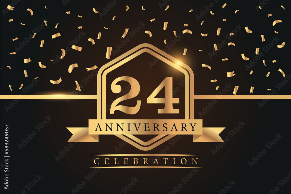 24th years anniversary celebration luxury golden logo design with gold ...