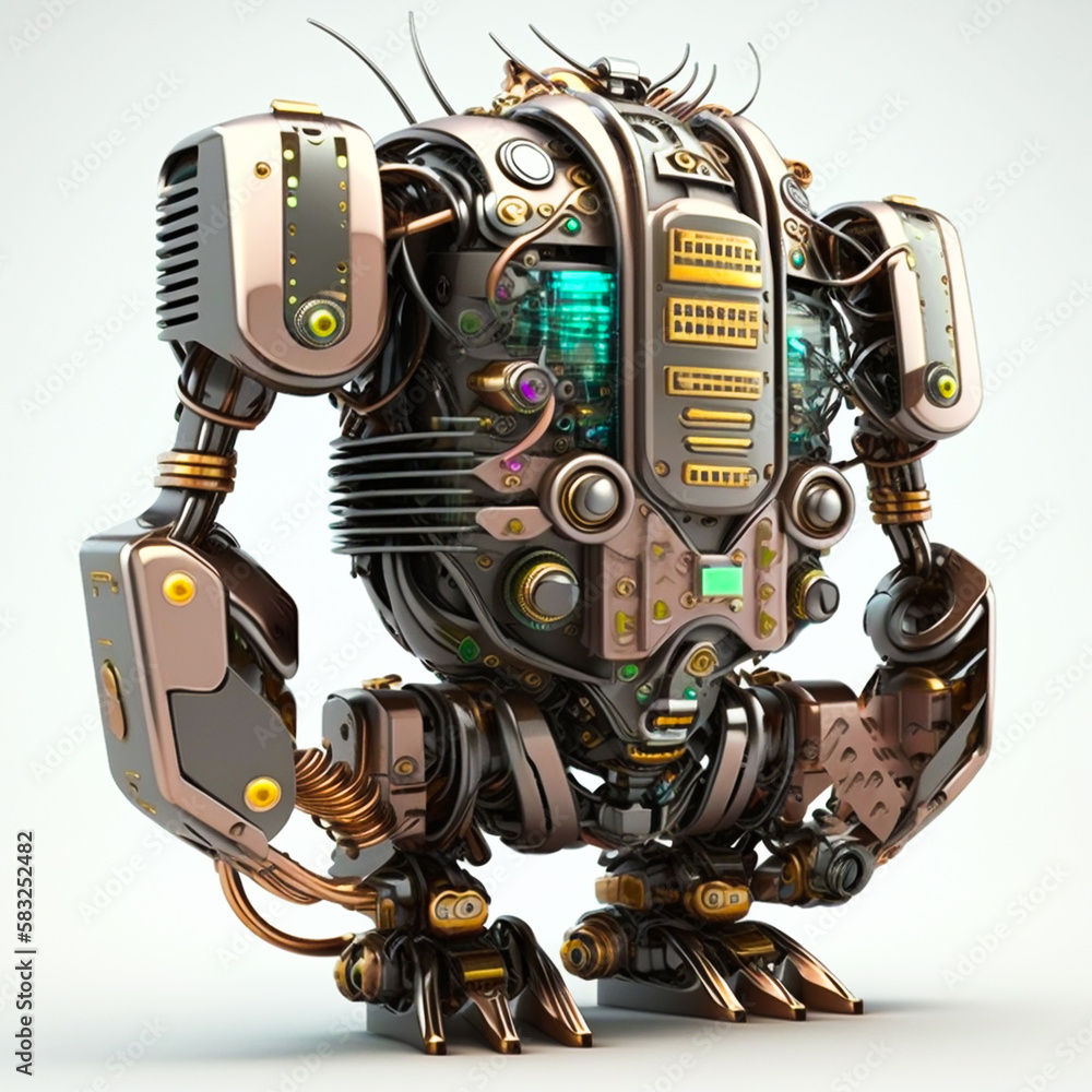 Cybernetic robot with metal mechanisms instead of muscles, details of ...