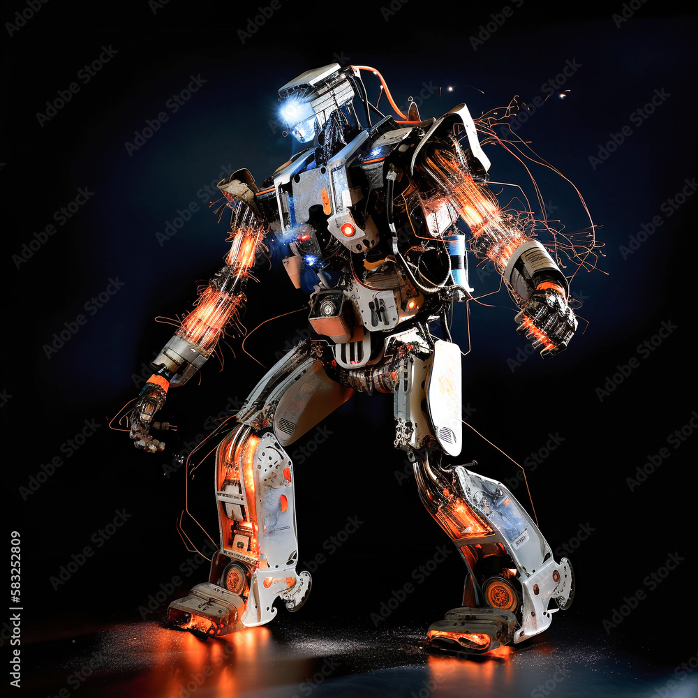 Humanoid cybernetic robot with metal mechanisms and muscles, details of ...