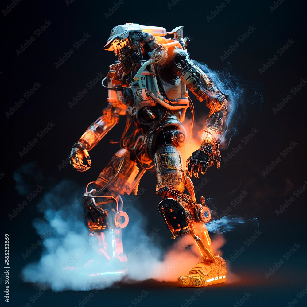 Humanoid cybernetic robot with metal mechanisms and muscles, details of ...