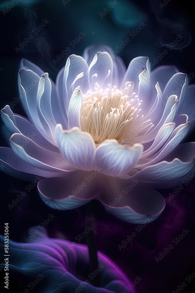Mystical White Lotus with Magical Fluorescent Glow. Generative AI ...