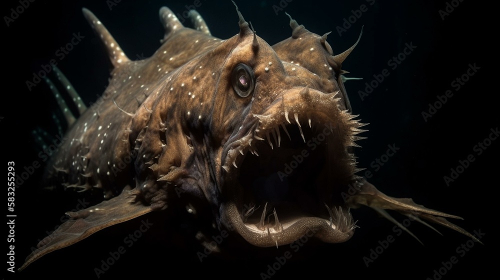 A deep sea anglerfish with its gaping jaws and sharp teeth Generative ...