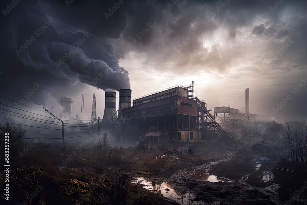 Generative Illustration AI of a factory emitting toxic gases into the ...
