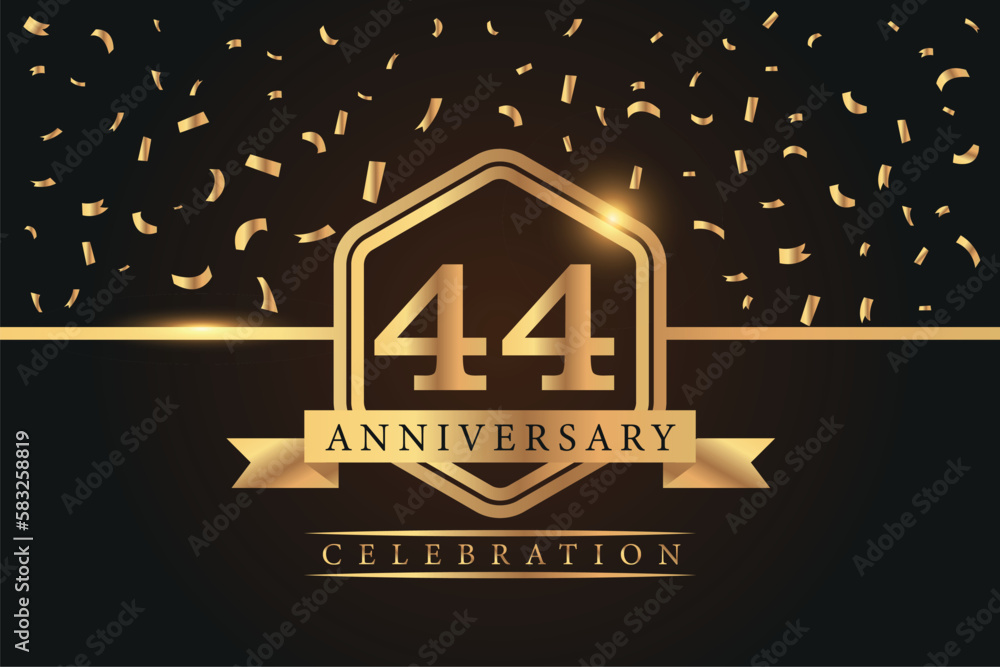 44th years anniversary celebration luxury golden logo design with gold ...