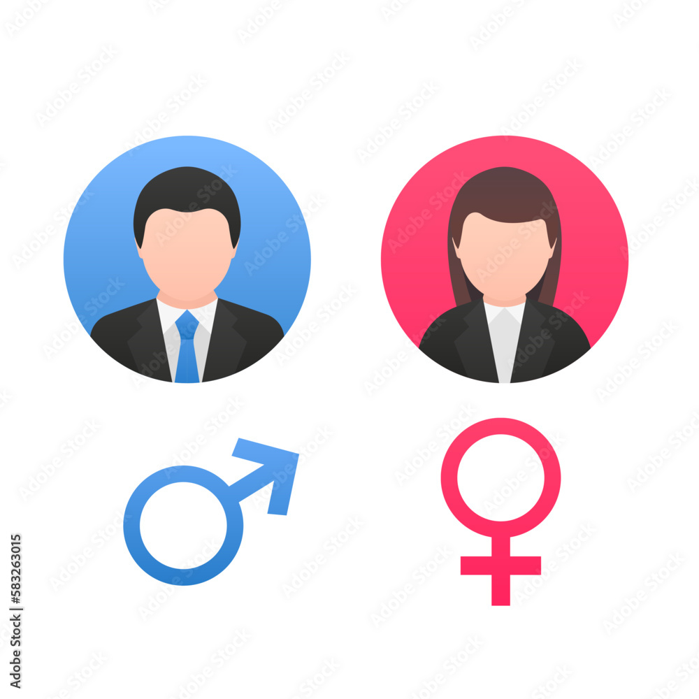 Male and female icon. Man and woman gender symbols. User avatars ...