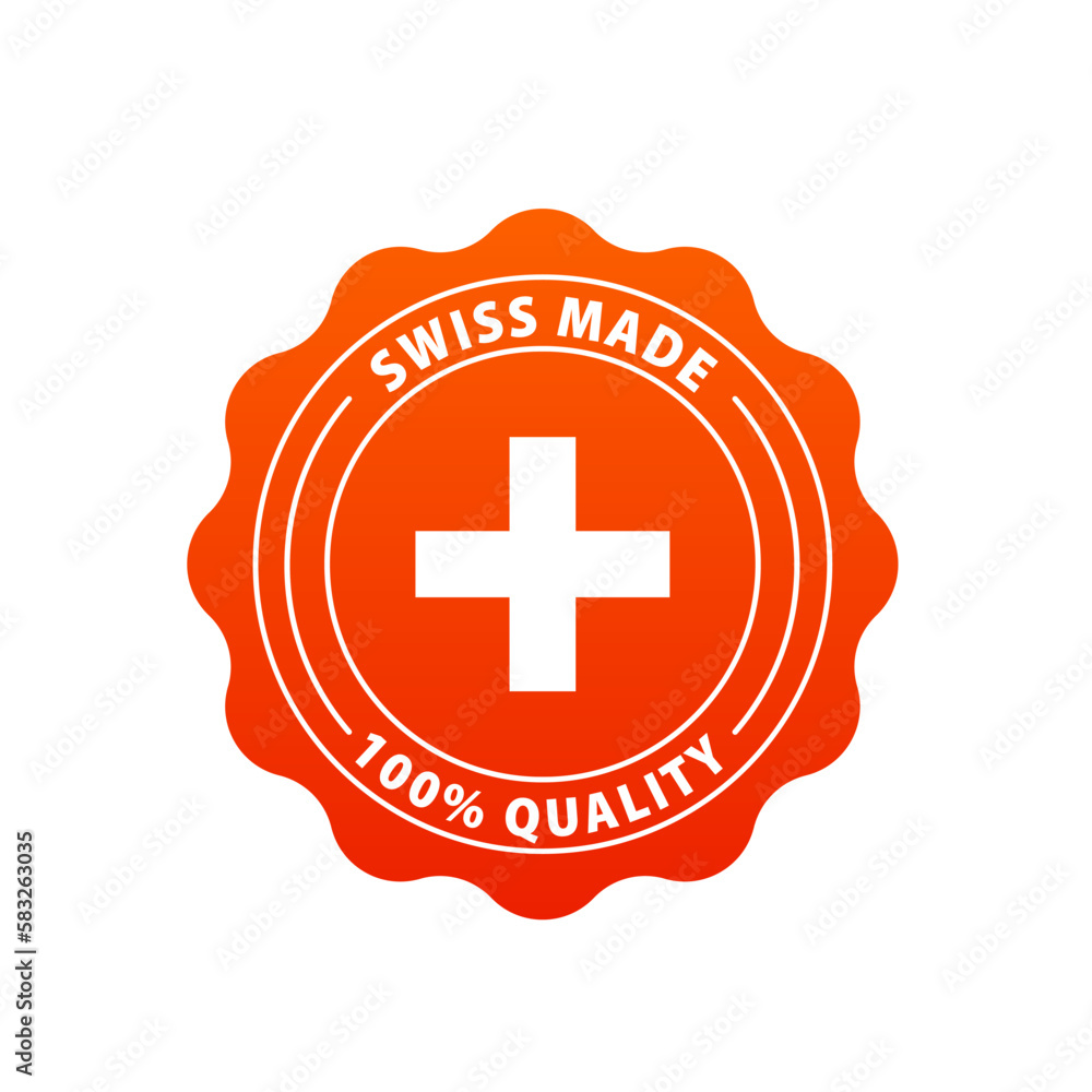 Swiss made seal logo. 100 percent premium Switzerland quality badge ...