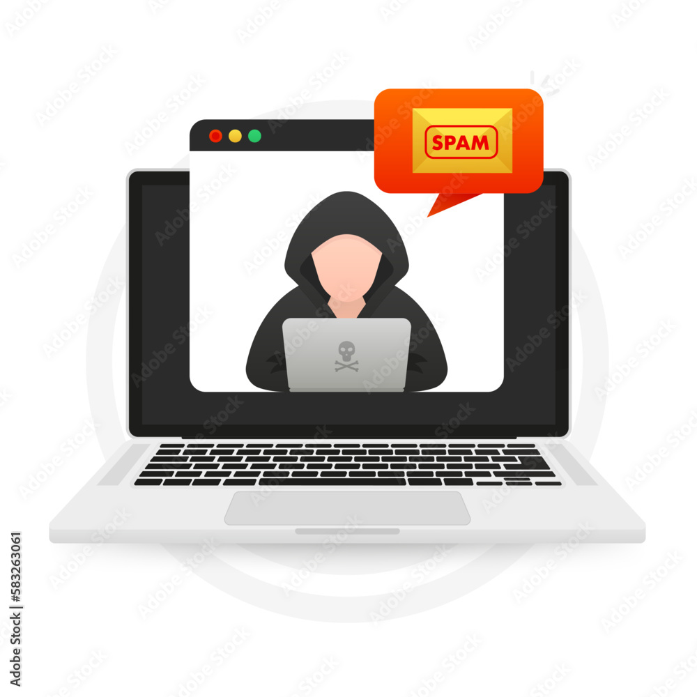 Hacker, Cyber criminal with laptop stealing user personal data. Hacker attack and web security ...