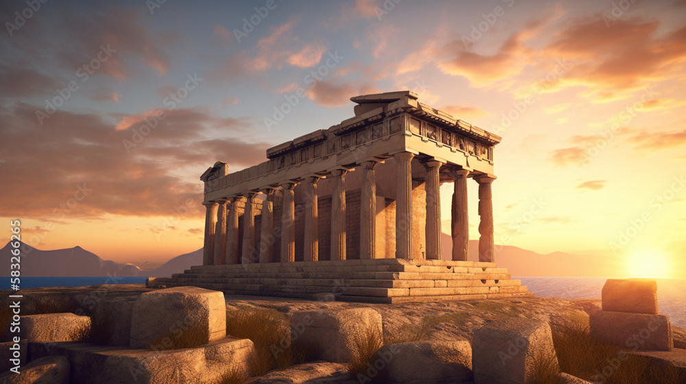Ancient Greek Pantheon on sunny day. Antique, mythic temple of ancient ... Ancient Greek Pantheon on sunny day. Antique, mythic temple of ancient ...