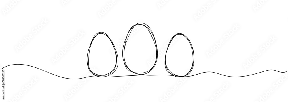 Eggs line art. Continuous one line drawing of three eggs. Vector ...