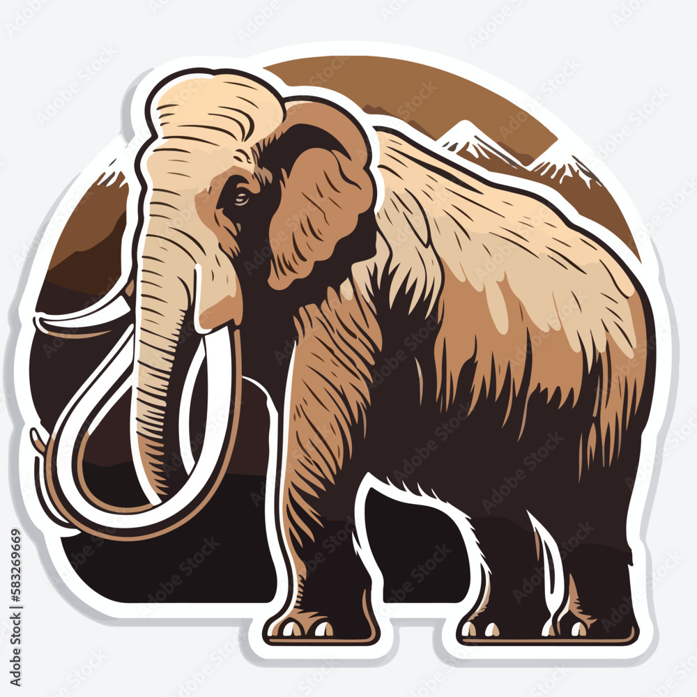 Sticker Mammoth white outline. flat vector illustration Stock Vector ...