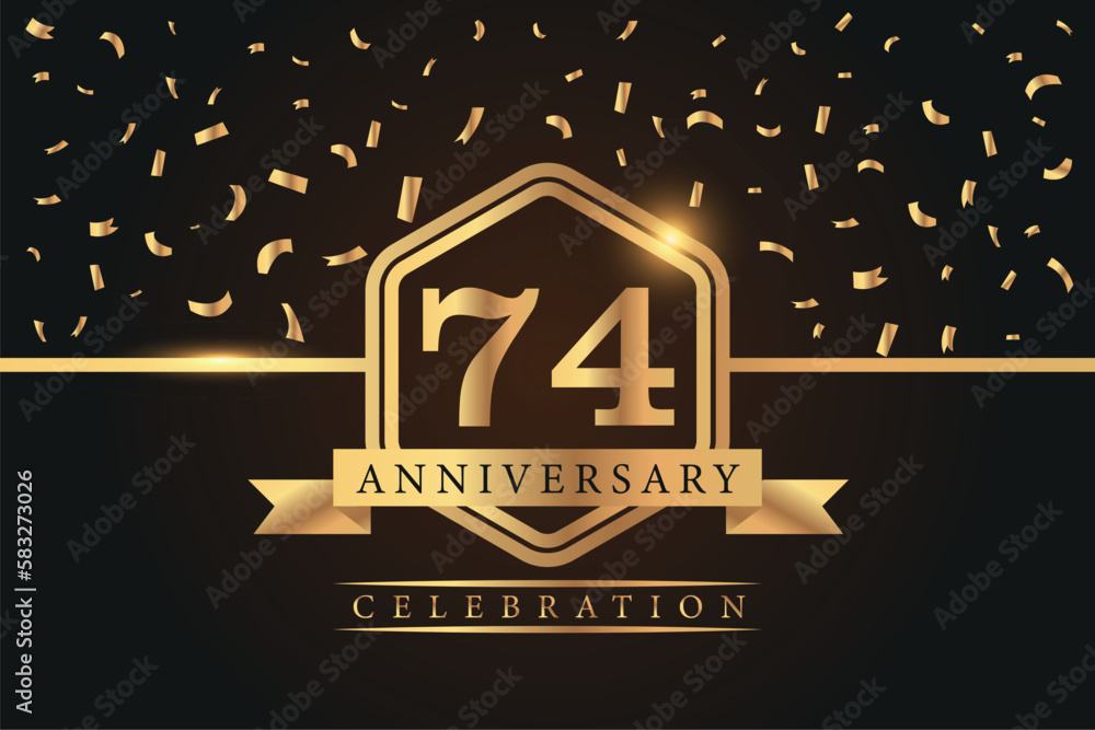74th years anniversary celebration luxury golden logo design with gold ...