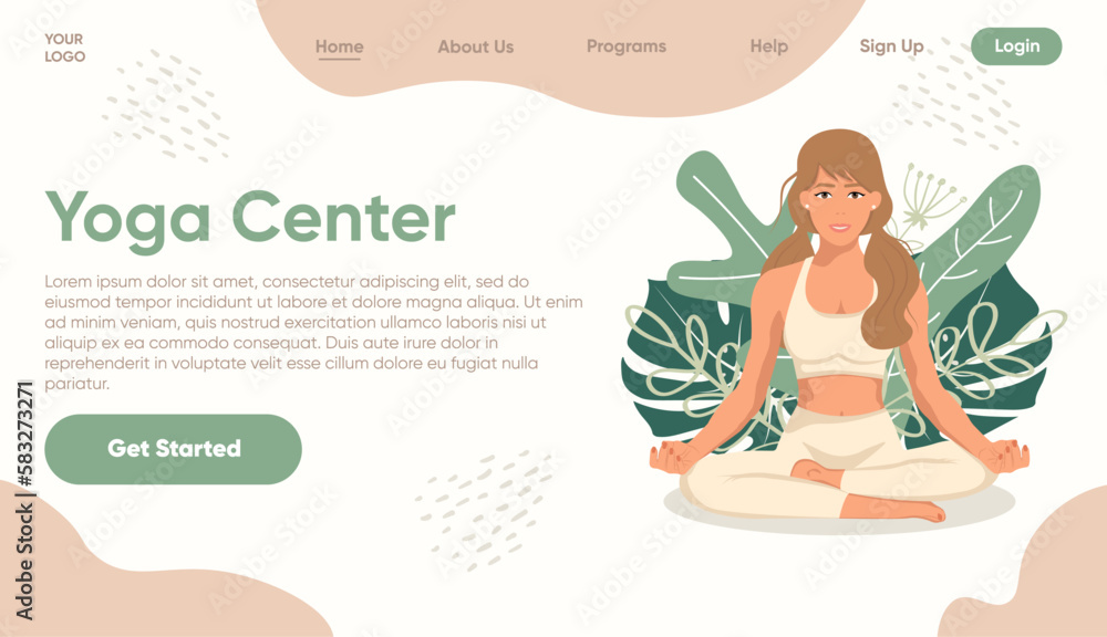 Vetor de Vector flat yoga landing page template modern flat design ...