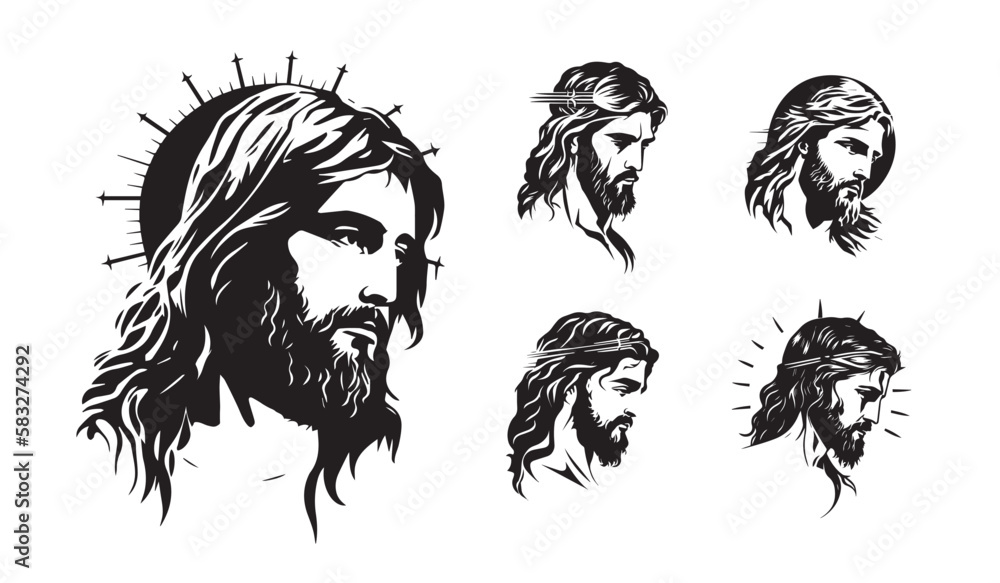 Jesus Christ. Hand drawn vector illustration. Black silhouette svg of ...