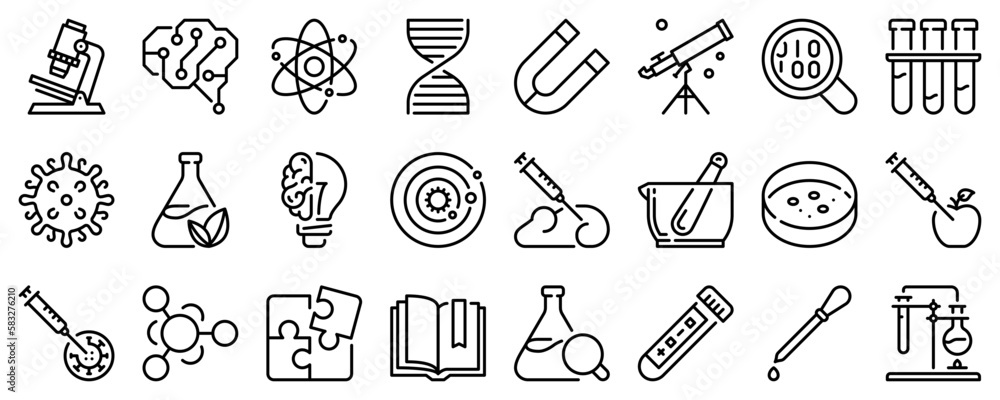 Line icons about science on transparent background with editable stroke ...